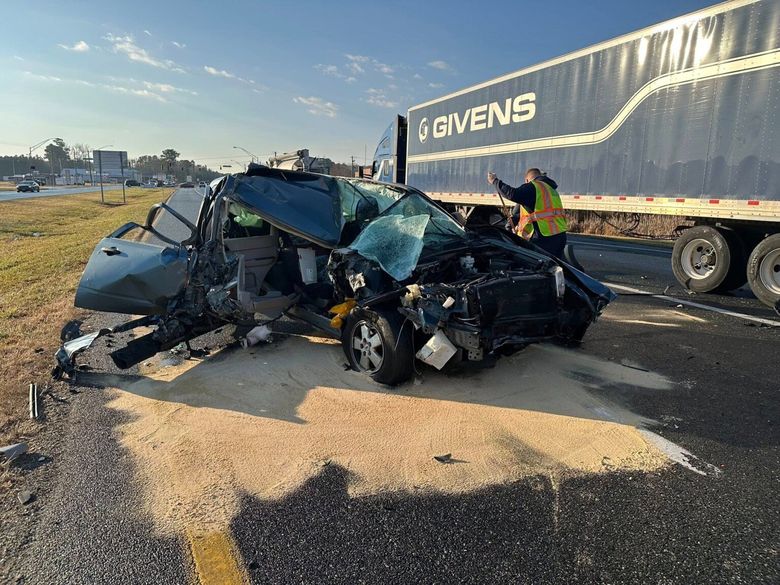 Car Totaled After Crashing with Tractor Trailer on Rt 13 - 47abc