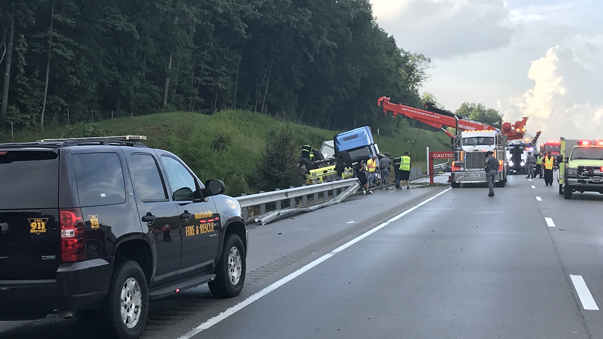 Semi truck rear ends fire truck causing both vehicles to flip on I-65 ...