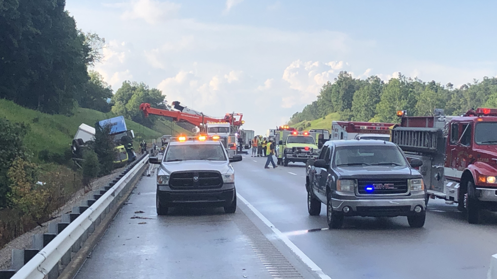 Semi truck rear ends fire truck causing both vehicles to flip on I-65 ...