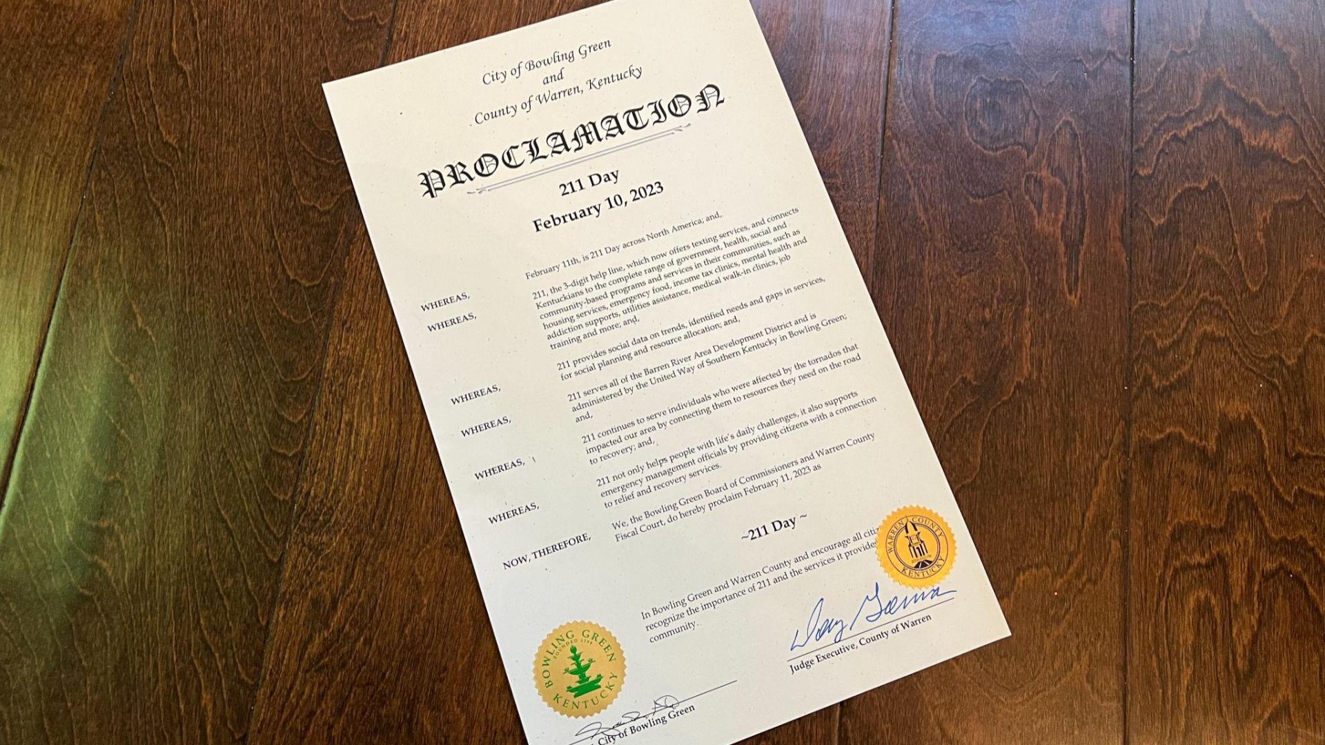Bowling Green proclamation declares '211 Day' - WNKY News 40 Television