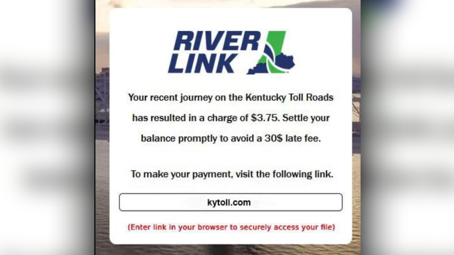 Local sheriffs share warning of RiverLink toll scam - WNKY News 40 ...