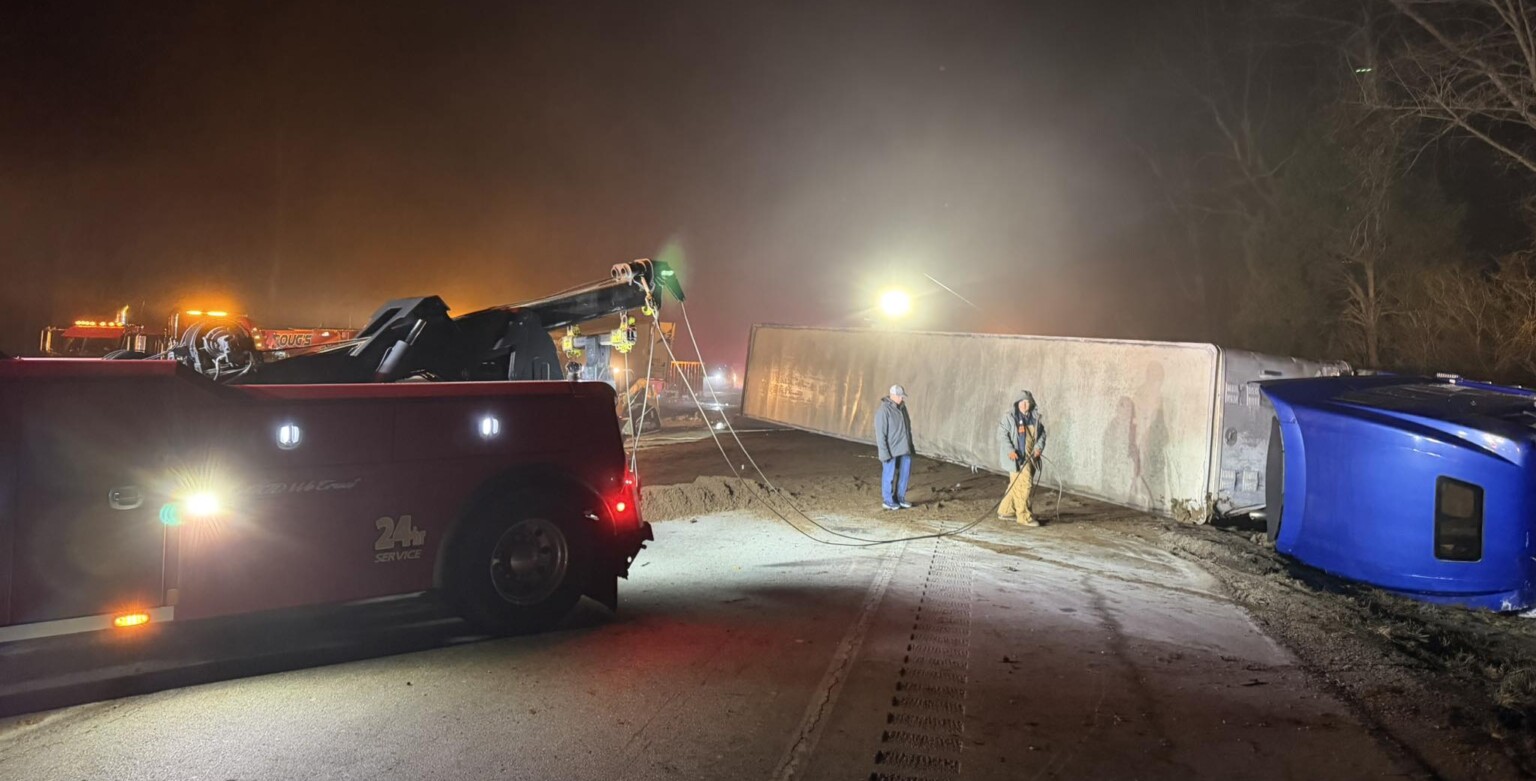 Tractor-trailer catches fire following collision, closes Bluegrass ...
