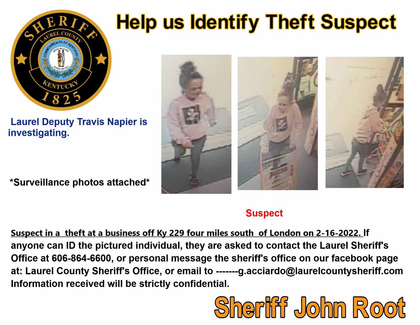 Sheriffs Office Needs Help Identifying Theft Suspect In Laurel County