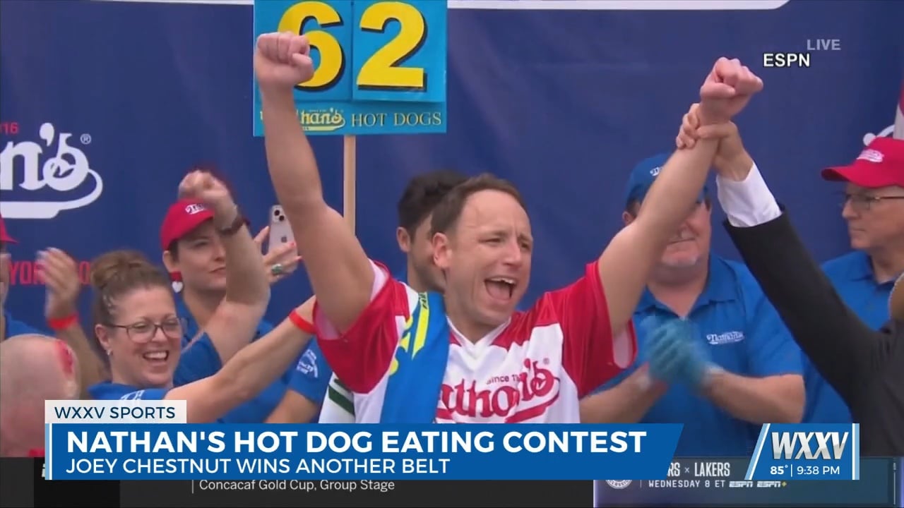 Joey Chestnut won his 16th mustard yellow belt at Nathan’s Hot Dog ...